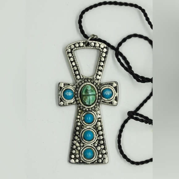 Jewelry | Large Metal Ankh With A Blue Stone Scarab And Blue Stone ...